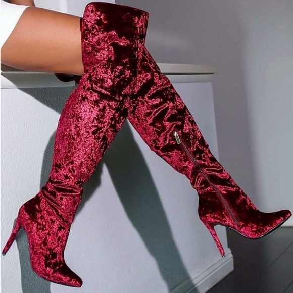 EGO | Shoes | Velvet Kneehigh Heeled Boots | Poshmark
